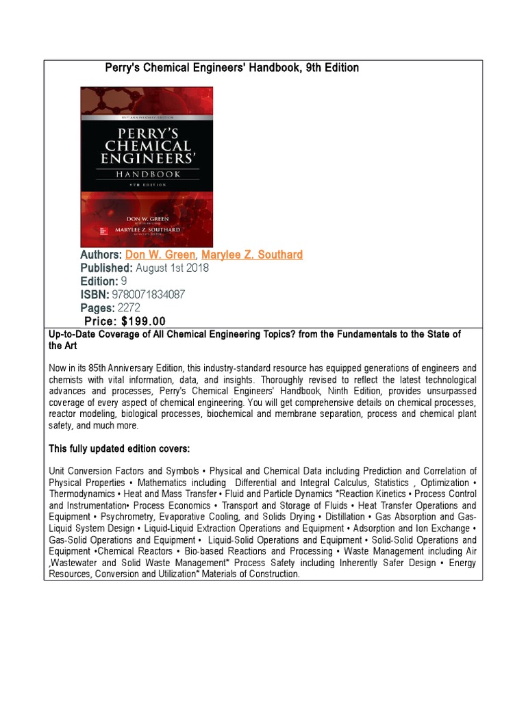 Perry's Chemical Engineers' Handbook, 9th Edition | PDF