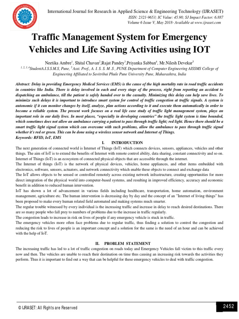 Traffic Management System For Emergency Vehicles and Life Saving ...