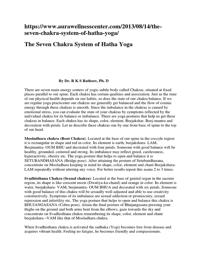 The Seven Chakra System of Hatha Yoga | PDF | Chakra | Yoga