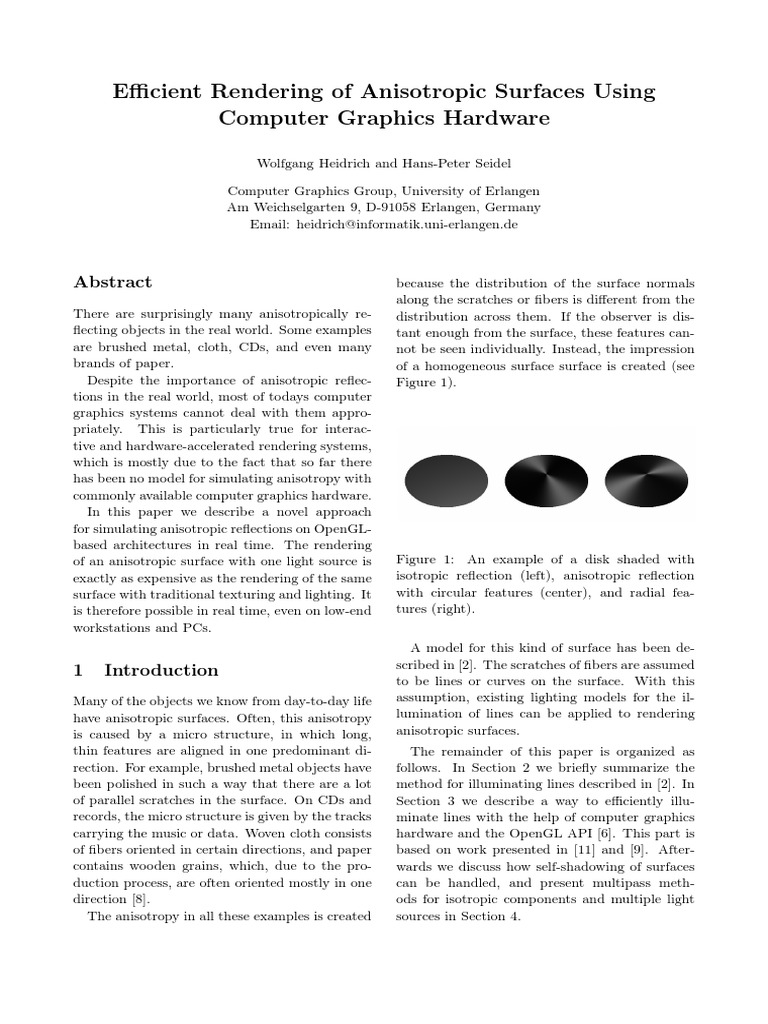 Real-Time Rendering of Anisotropic Surfaces Using OpenGL Hardware Texture Mapping | PDF ...