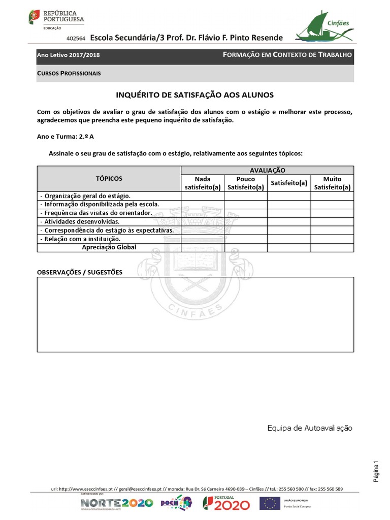 Inquérito Satisfação Alunos | PDF