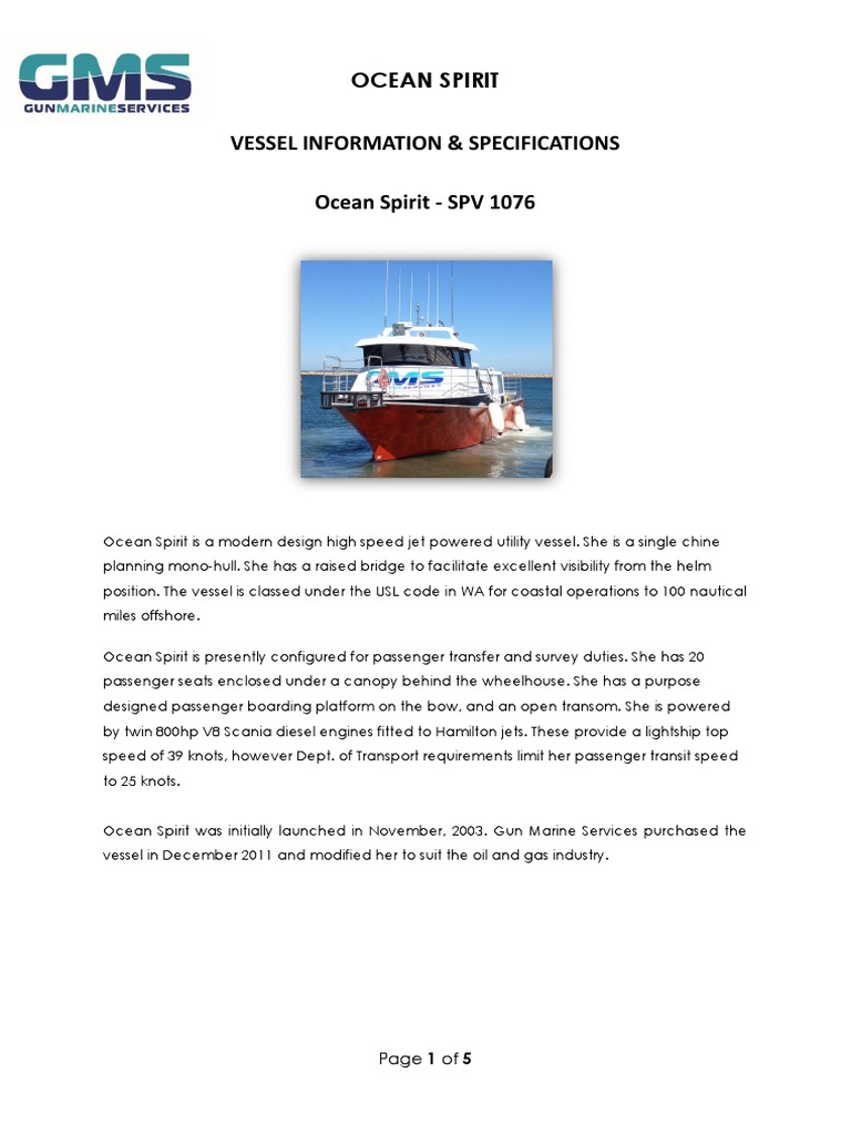 Ocean Spirit - Vessel Specifications Rev4 2013 02 19 | PDF | Ships ...