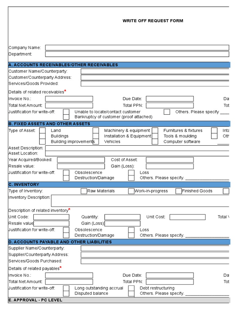 Write Off Request Form | PDF | Book Value | Accounts Payable