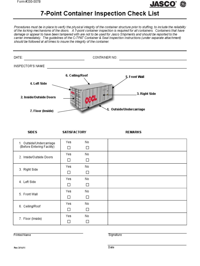 7-Point Container Inspection Check List: 5. Front Wall 6. Ceiling/Roof ...