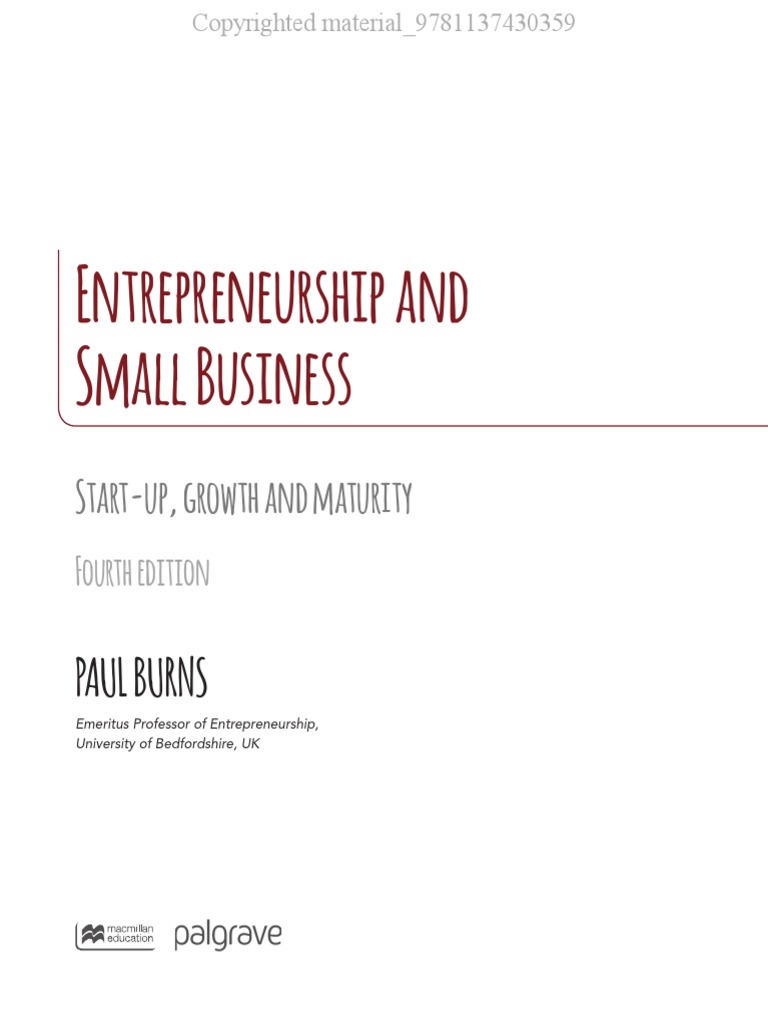 Entrepreneurship and Small Business: Start-Up, Growth and Maturity ...