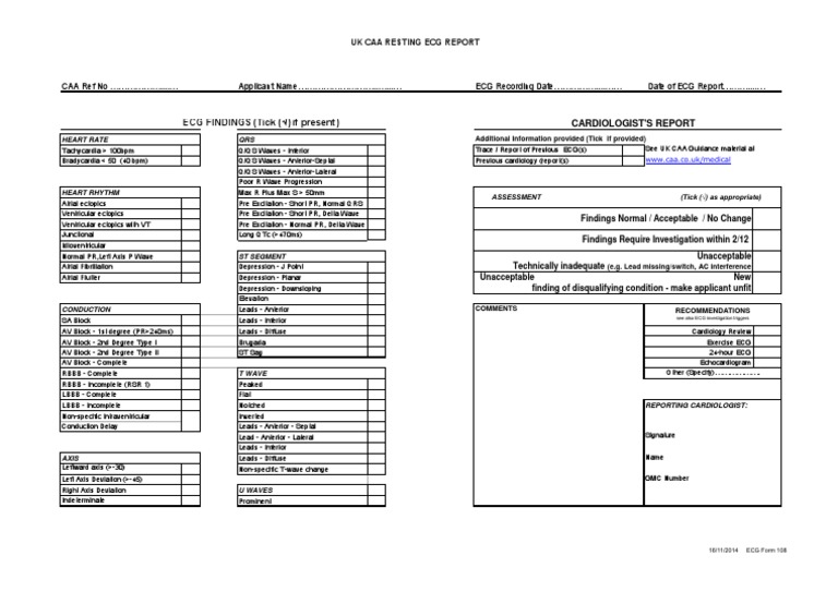 ECG FINDINGS (Tick (√) if present) Cardiologist'S Report