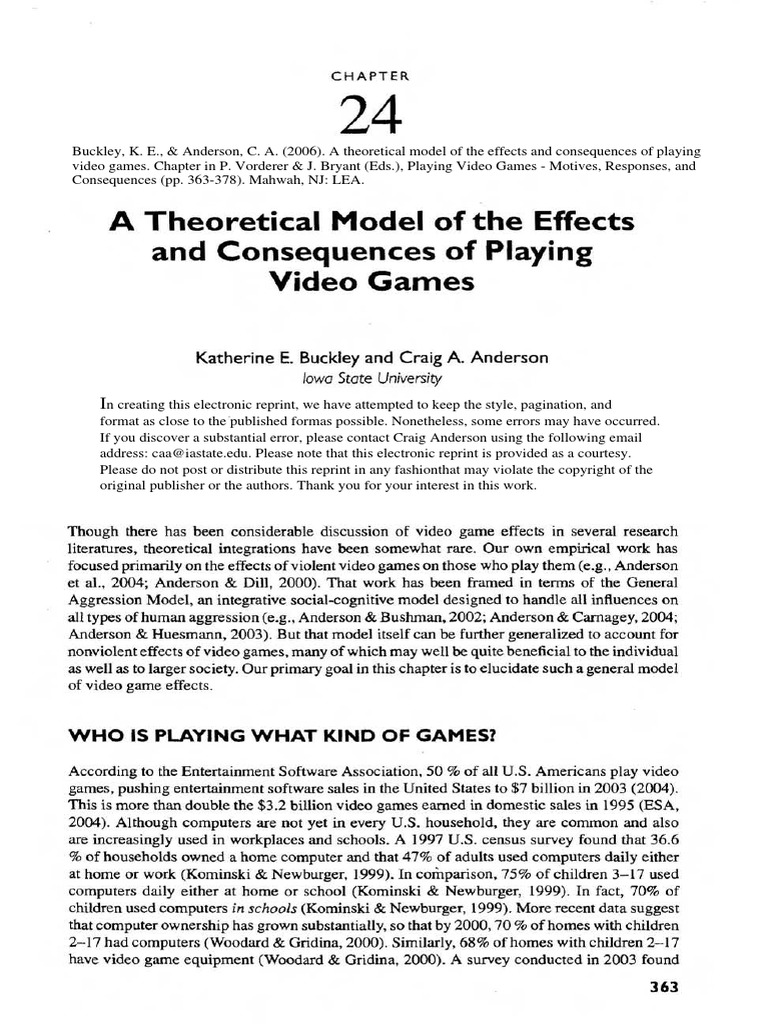 A Theoretical Model of The Effects and Consequences of Playing Video ...