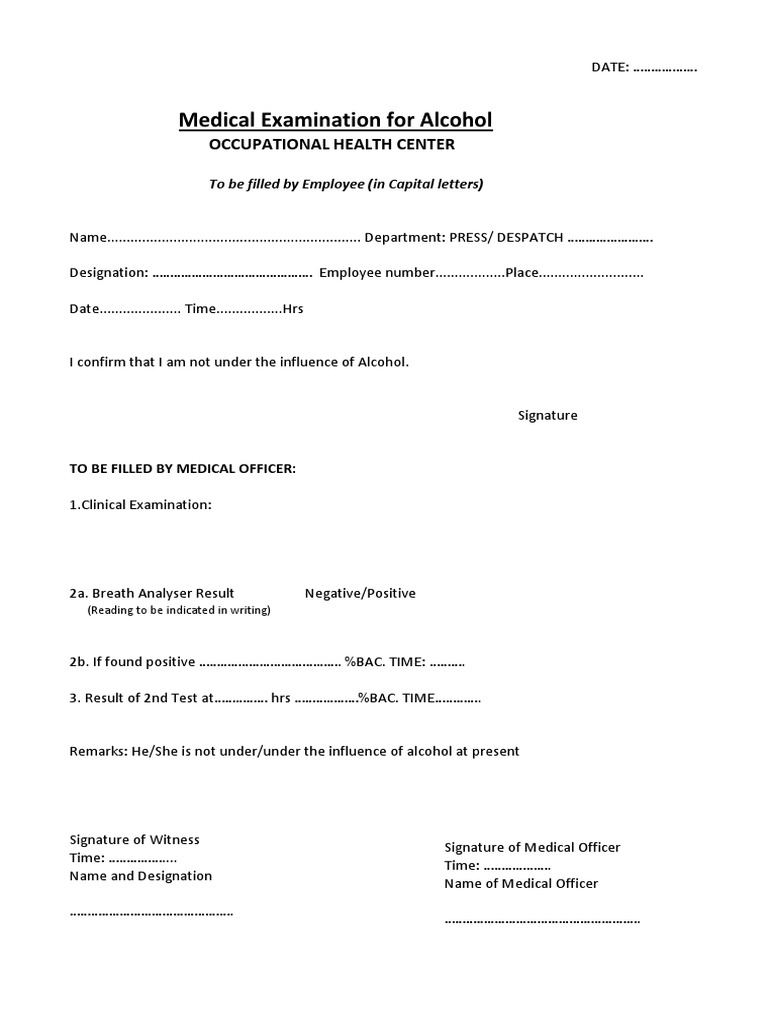 Medical Examination For Alcohol 2 | PDF | Career & Growth | Law