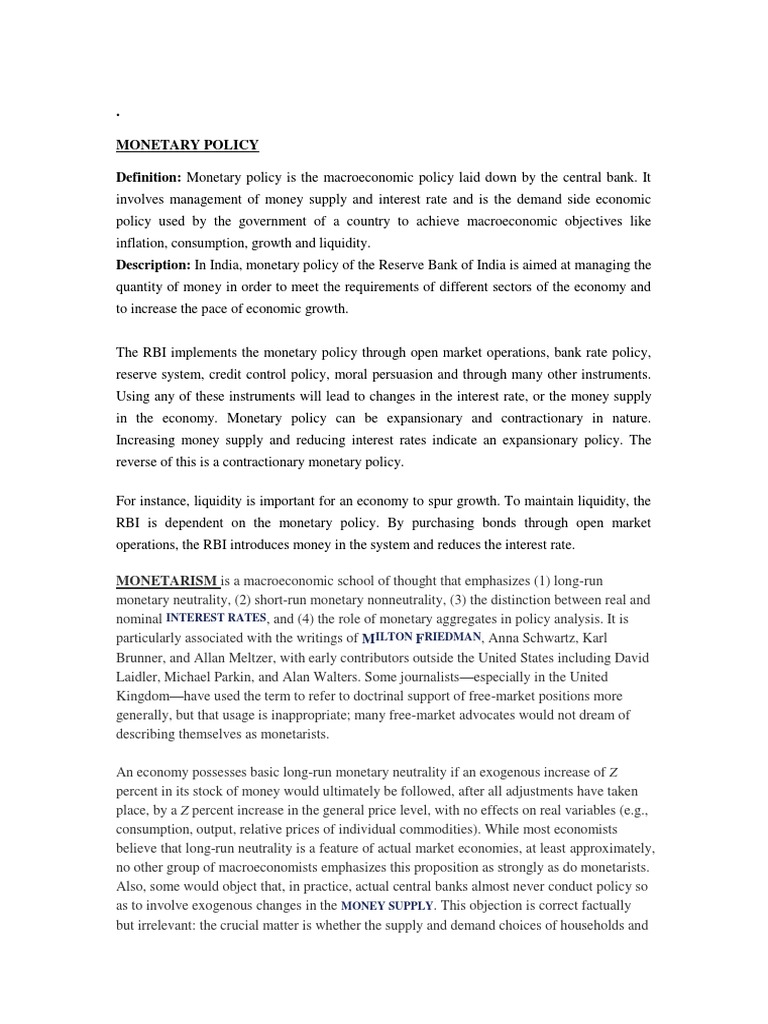 Monetary Policy Definition: Monetary Policy Is The Macroeconomic Policy ...
