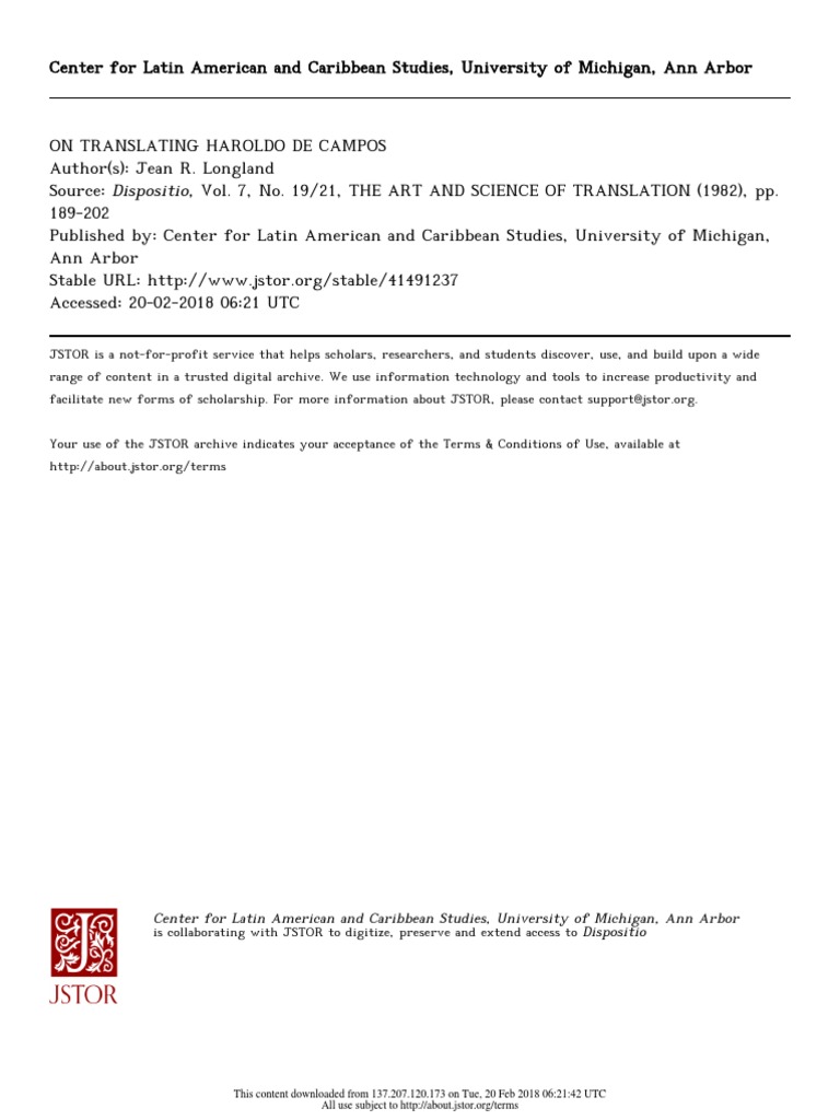 On Translating Haroldo de Campos - Jean R. Longland | PDF