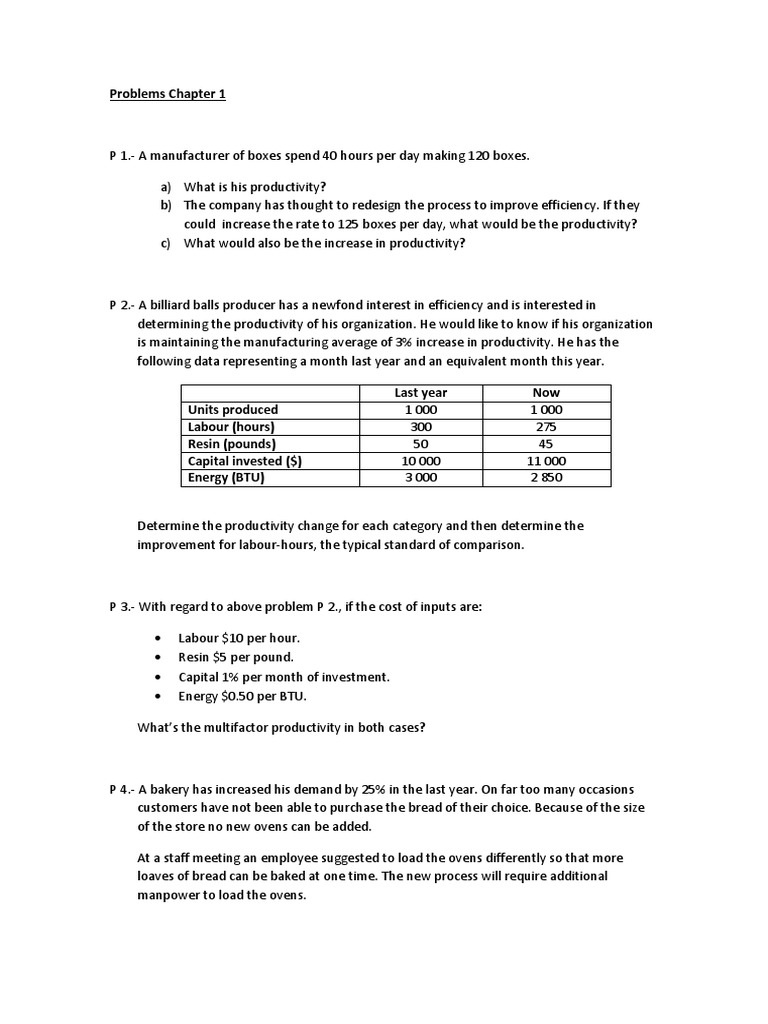 Productivity Analysis Problems | PDF | Employment | Production And ...
