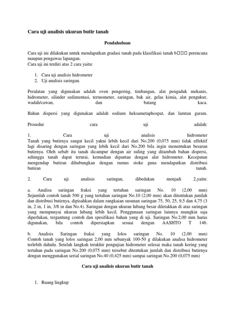 Cara Uji Analisis Ukuran Butir Tanah | PDF