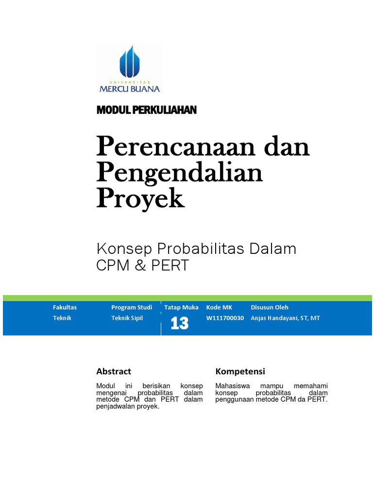 Modul 13 (Konsep Probabilitas Dalam CPM PERT) | PDF