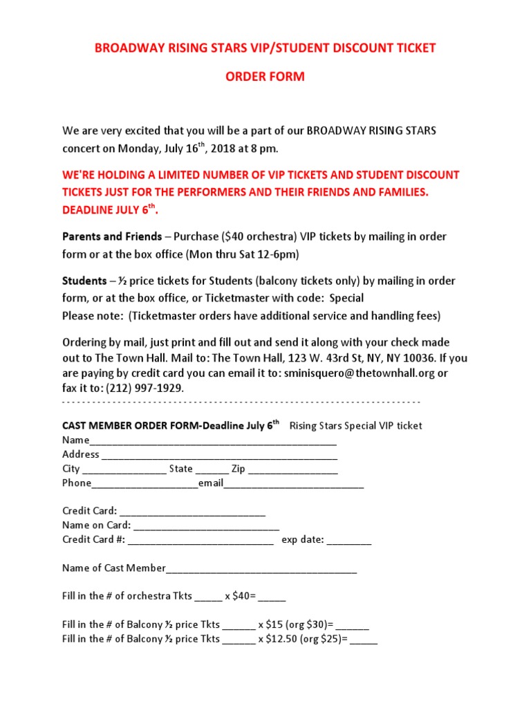 2018-Rising Stars Student Discount Form | PDF
