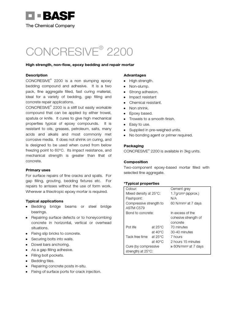 04 - TDS - Concresive 2200 | PDF | Epoxy | Concrete