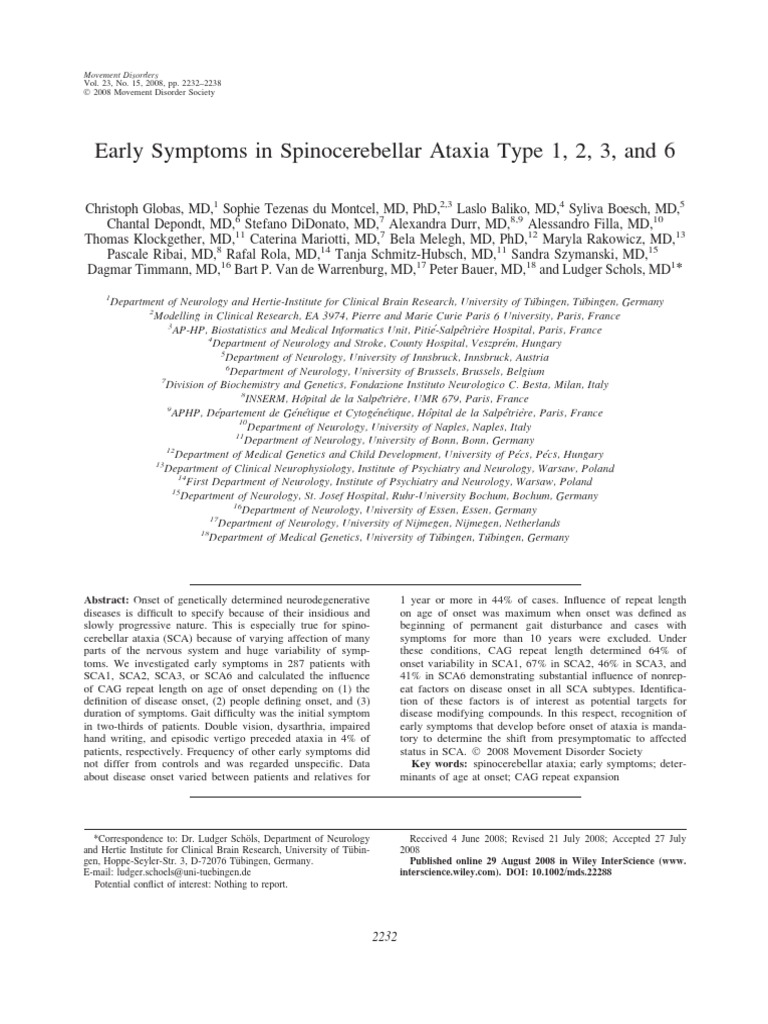 Early Symptoms in Spinocerebellar | PDF | Neurological Disorders ...