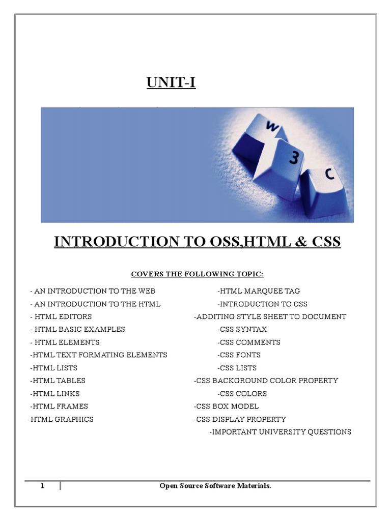 Unit-I: Covers The Following Topic: - An Introduction To The Web | PDF | Html Element ...