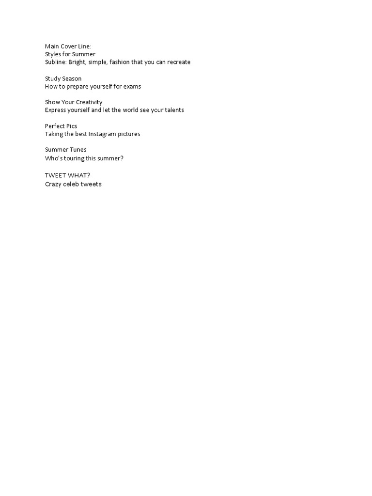Preliminary Exercise Coverlines | PDF Preliminary Exercise Coverlines | PDF
