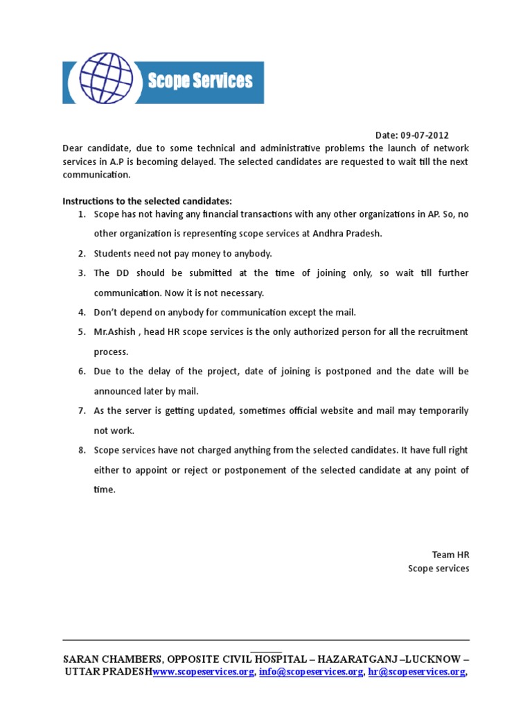 Official Intimation Letter - 2 | PDF
