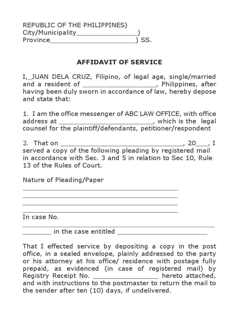 Affidavit of Service Draft | PDF