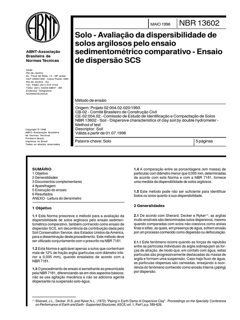 NBR 13602 - Ensaio de Dispersão SCS PDF | PDF | Temperatura | Umidade
