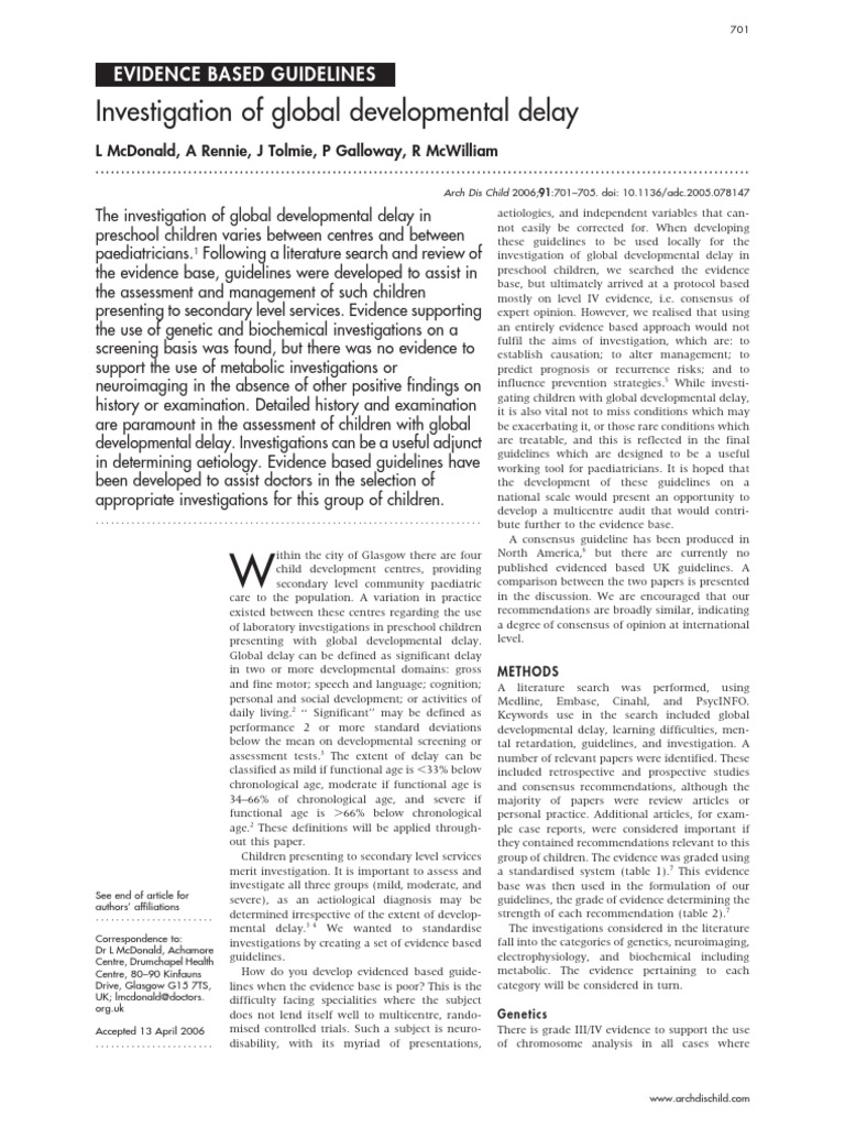 Investigation of Global Developmental Delay: Evidence Based Guidelines ...