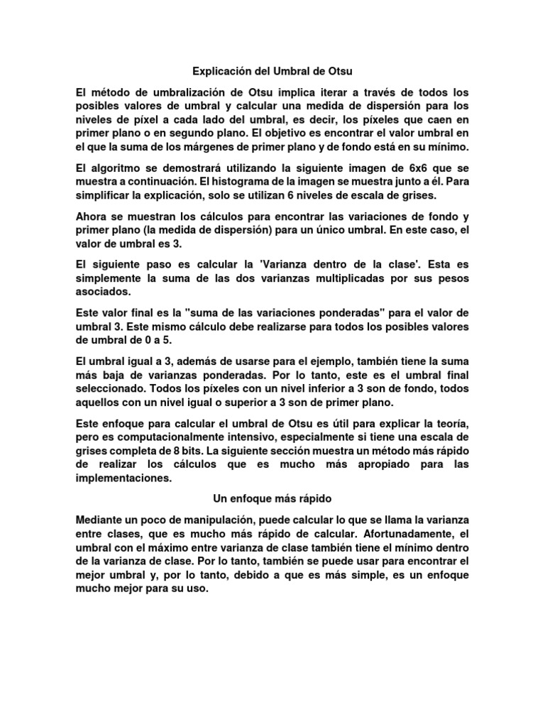 Explicación de Otsu (Documentacion | PDF | Píxel | Histograma