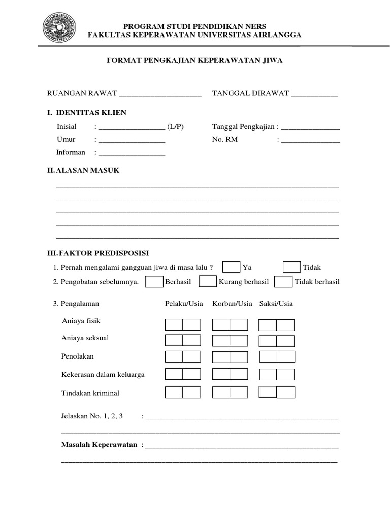 Format Pengkajian Keperawatan Jiwa | PDF | Bisnis