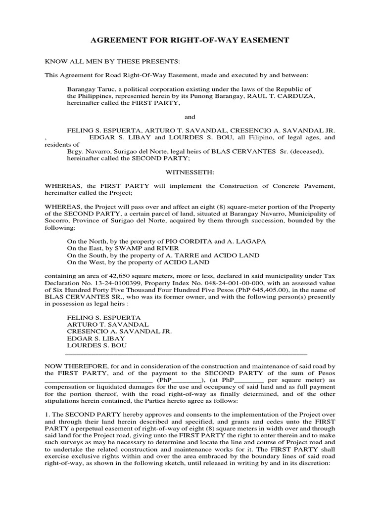 Agreement Road Right of Way | PDF | Equitable Remedy | Easement
