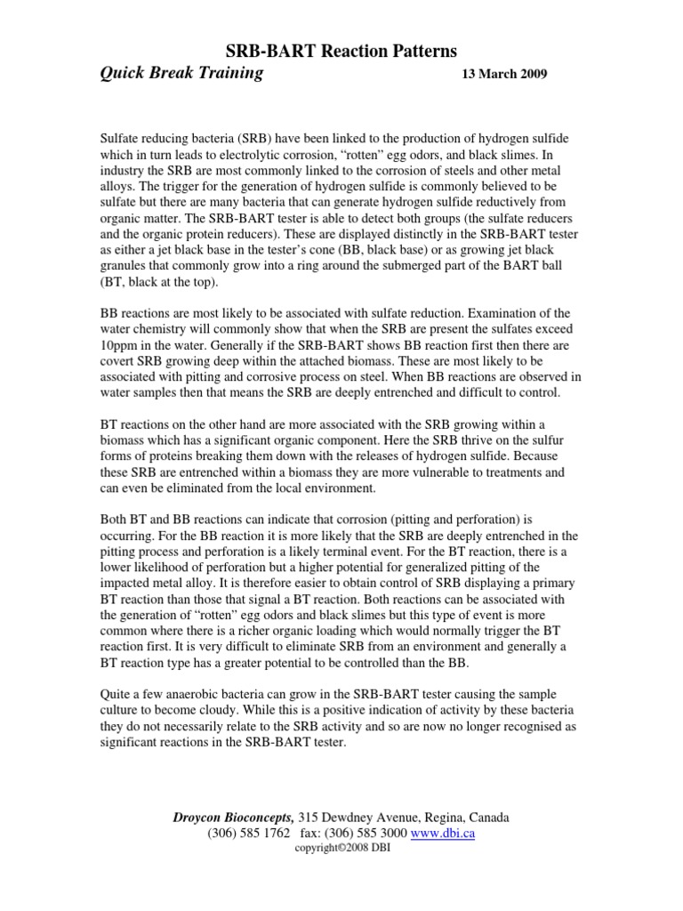 SRB-BART Reaction Patterns | PDF | Sulfide | Corrosion