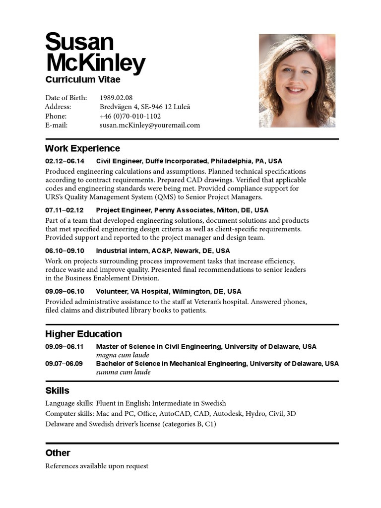 Work in Sweden Example CV | PDF