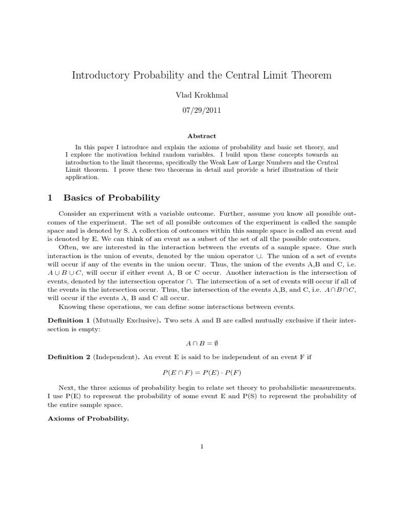 Probability Basics and Limit Theorems | PDF | Probability Density ...