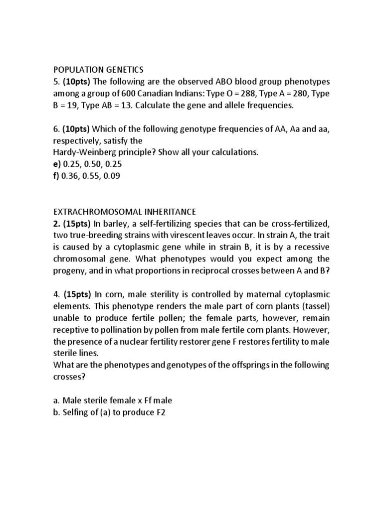Genetics Prob Set | PDF | Dominance (Genetics) | Zygosity