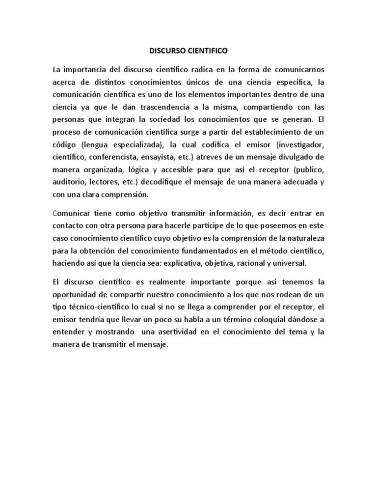 DISCURSO CIENTIFICO