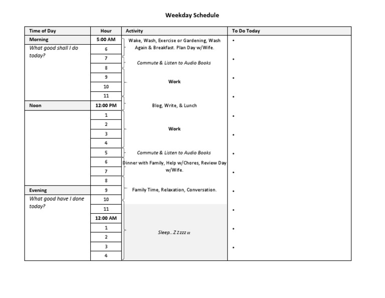 Ben Franklins Daily Schedule My Weekday | PDF