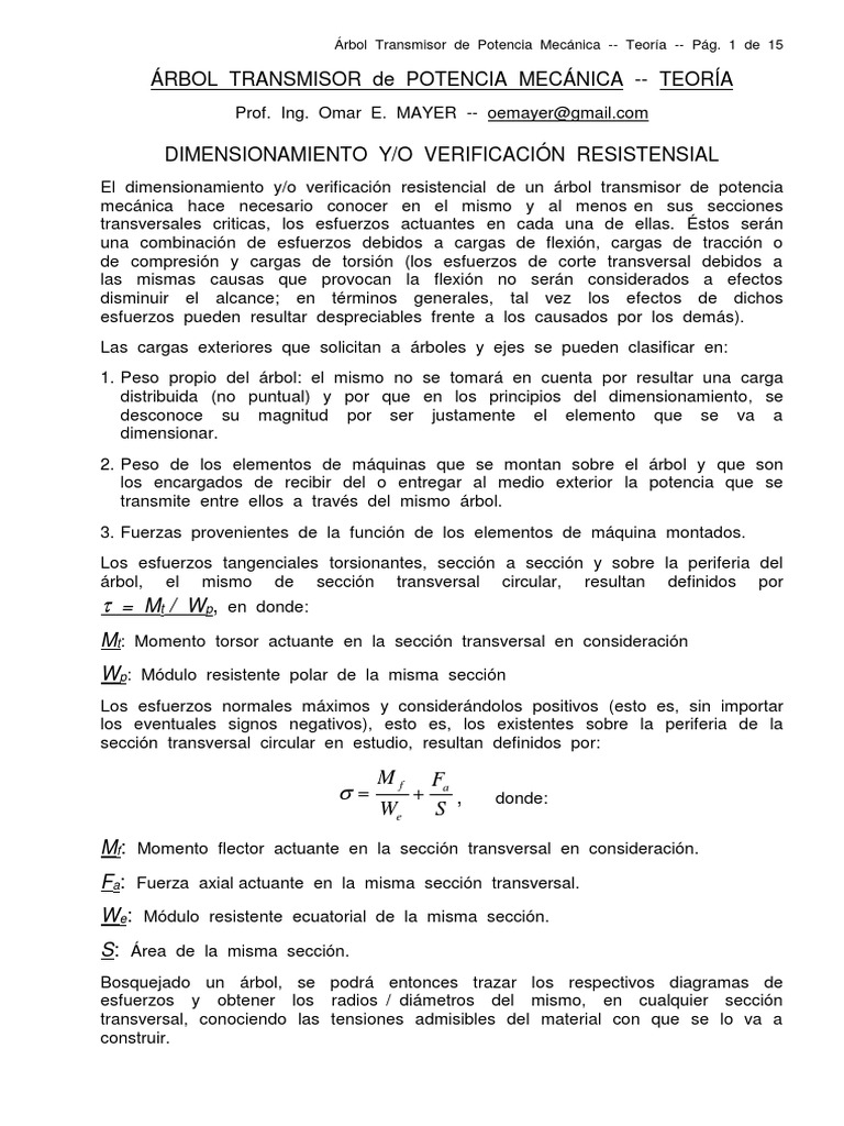 Árbol Transmisor de Potencia Mecanica - Teoría | PDF | Doblar ...
