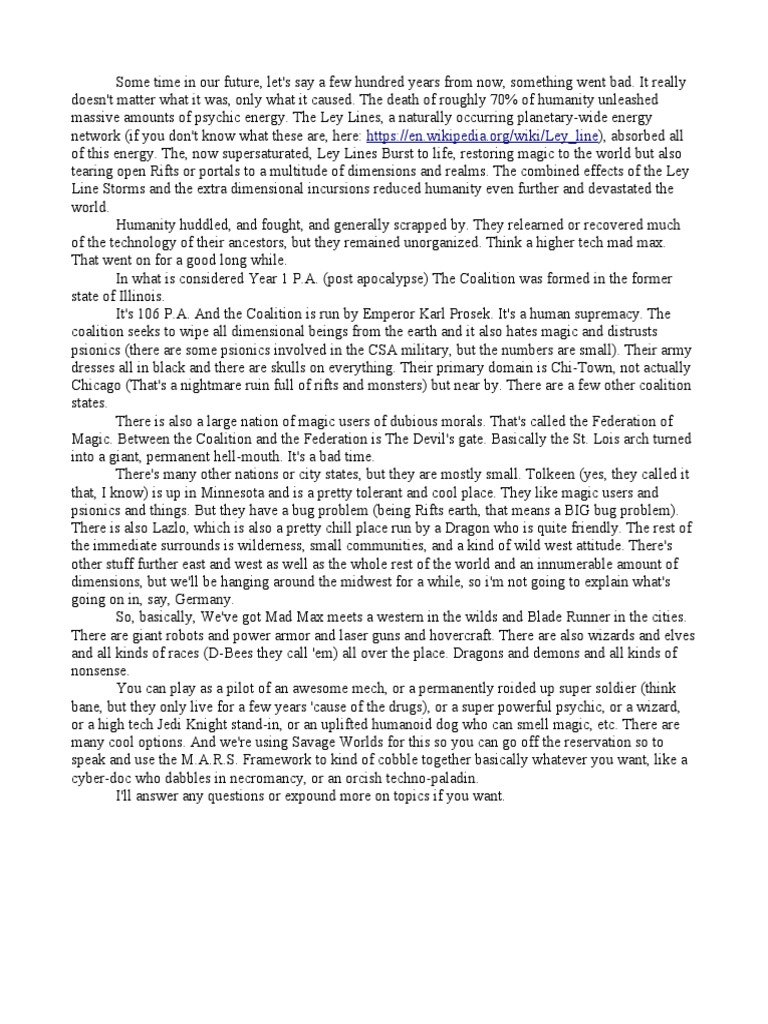 Rifts Primer | PDF | Fantasy | Leisure