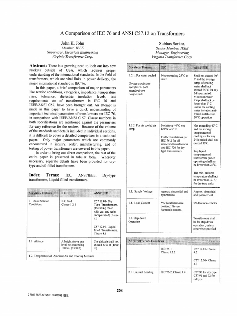 Comparación Entre IEC 76 y ANSI C57-12 | PDF | Transformer | Engineering