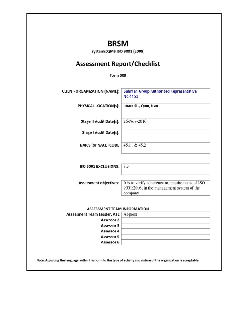BRSM Form 009 Qms - BG | PDF | Quality Management System | Audit