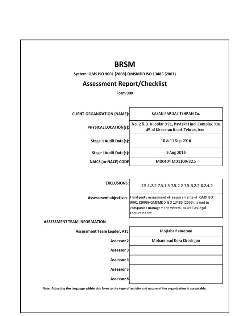 Assessment Report/Checklist | PDF | Verification And Validation ...