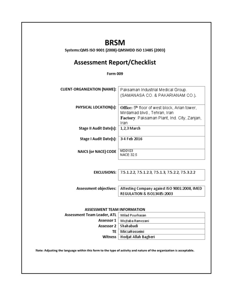 BRSM Form 009 Qms MDD Ps | PDF | Audit | Business