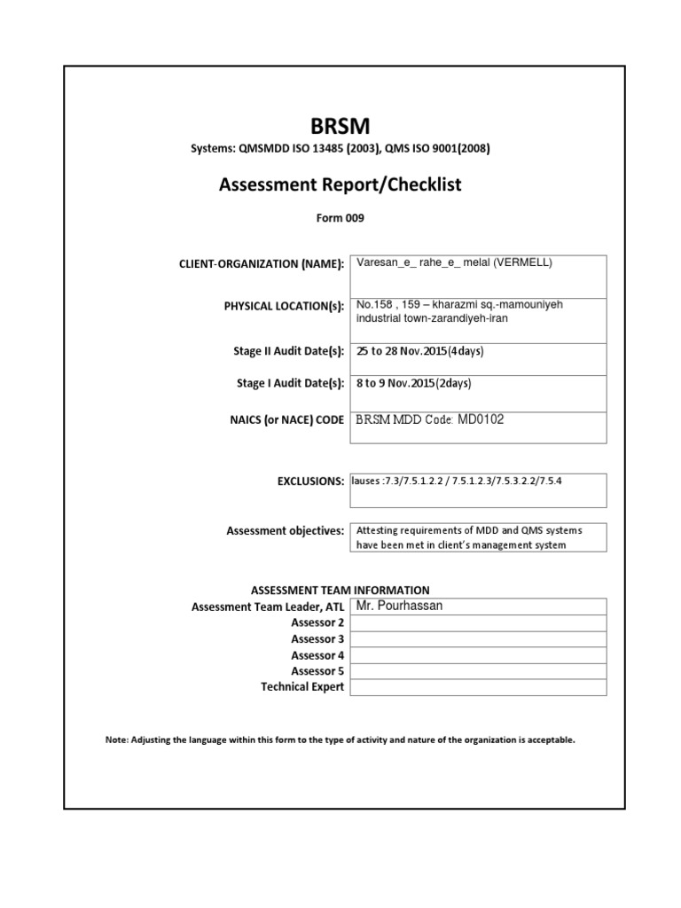BRSM Form 009 VRM | Download Free PDF | Risk Management | Risk