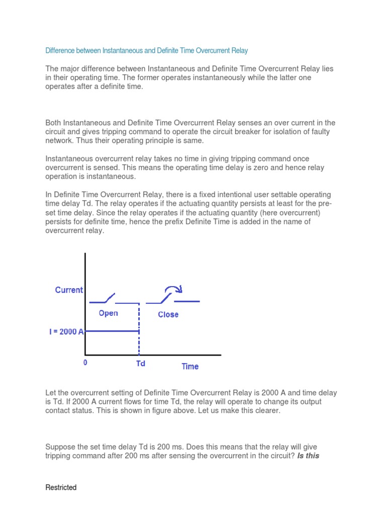 Difference Between Instantaneous and Definite Time Overcurrent Relay | PDF