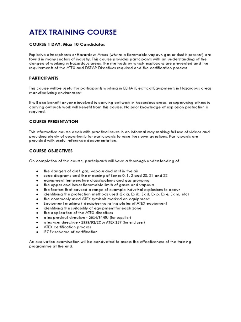 ATEX Training Course | PDF