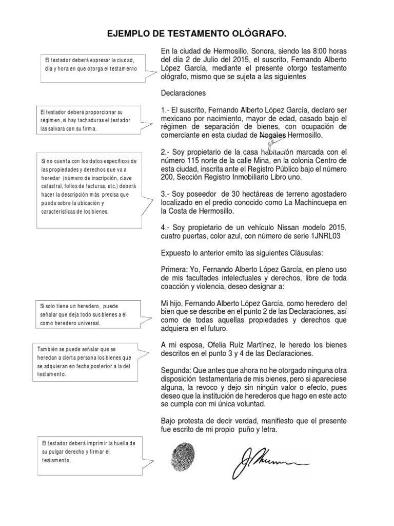testamento ológrafo | PDF | Voluntad y testamento