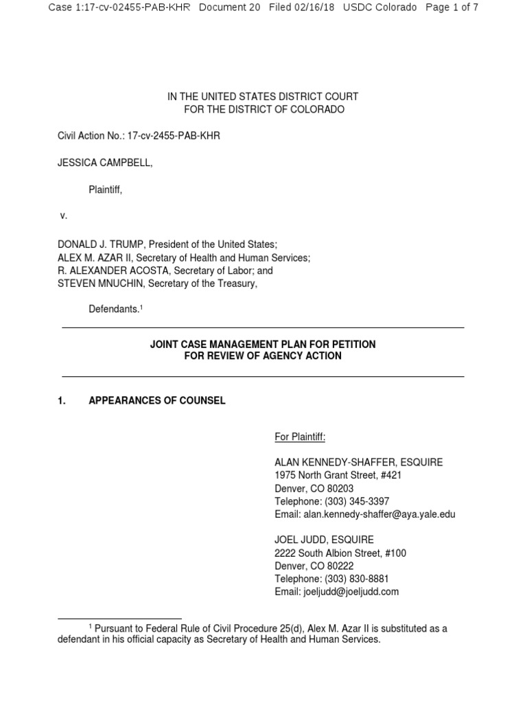 Joint Case Management Plan | PDF | Complaint | Federal Rules Of Civil ...