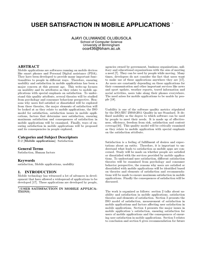 Measuring User Satisfaction in Apps | PDF | Usability | Mobile App