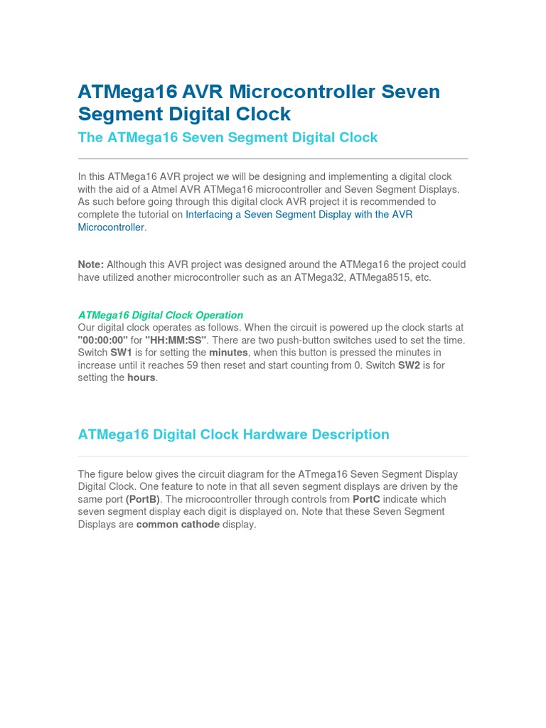 ATMega16 AVR Microcontroller Seven Segment Digital Clock | PDF | Clock ...