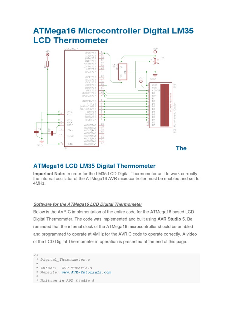 ATMega16 Microcontroller Digital LM35 LCD Thermometer | PDF | C ...