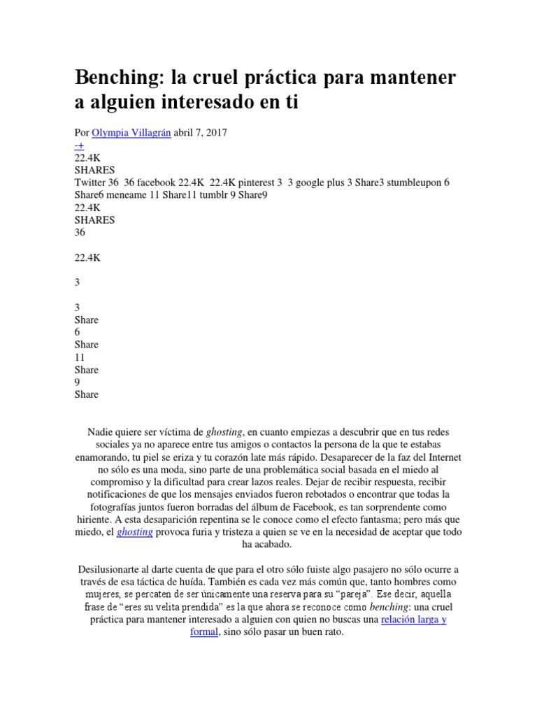Benching: la cruel táctica amorosa | PDF | Ocio